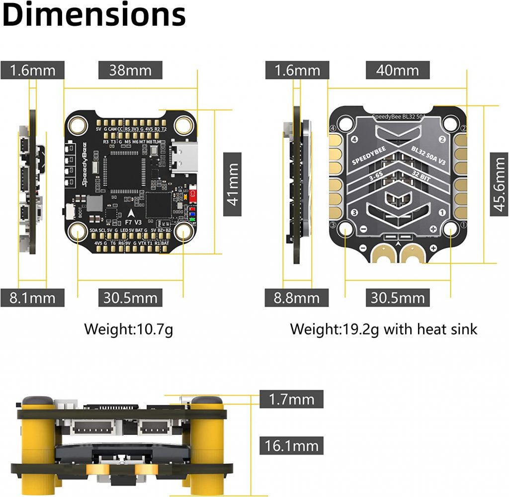 SpeedyBee V3 F7 Flight Controller Stack, 30×30 Drone FC Stack with 4in1 50A ESC BL32, Wireless ...